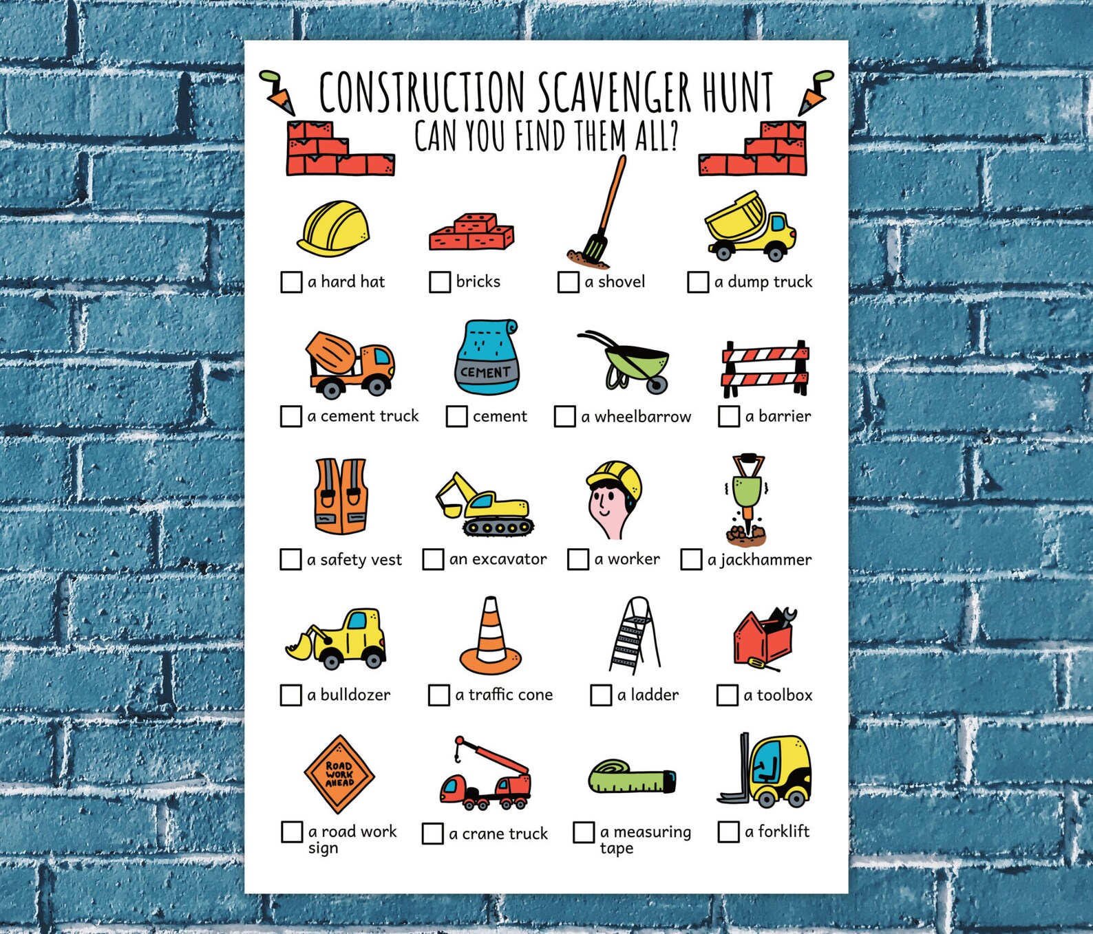 Construction Scavenger Hunt for Kids, Builder Construction Truck ...