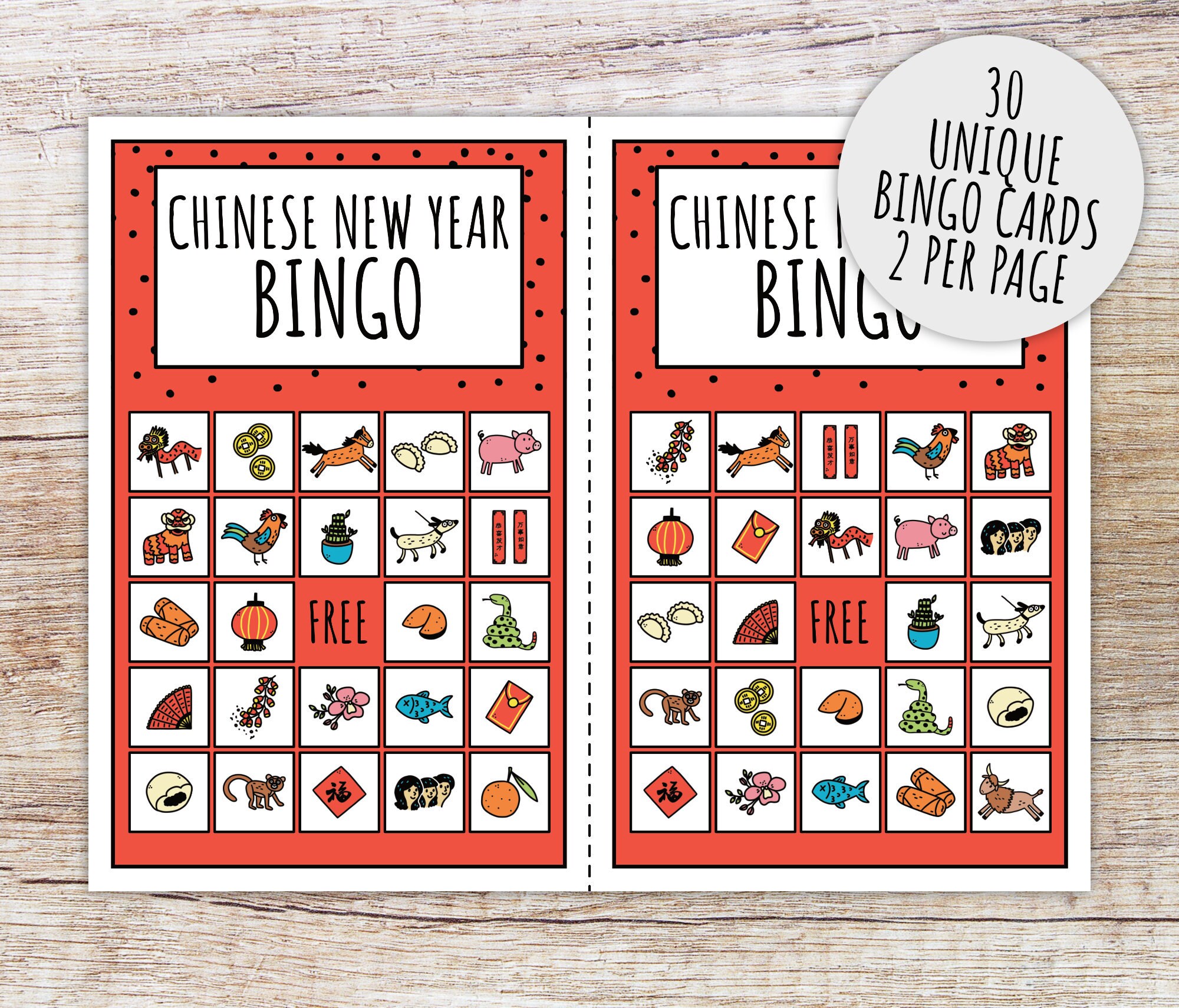 Chinese New Year Bingo Game for Kids, Kids Spring Festival Party Game ...