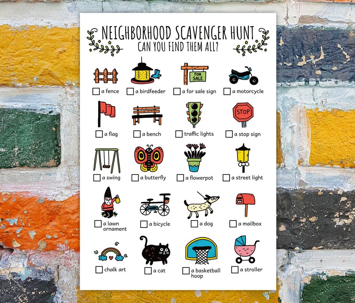 Neighborhood Scavenger Hunt for Kids, Outdoors Kids Activity, Printable ...