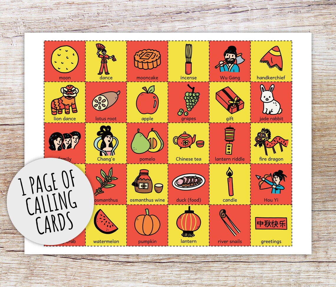 Mid-autumn Festival Bingo Game for Kids, Kids Party Game, Harvest ...