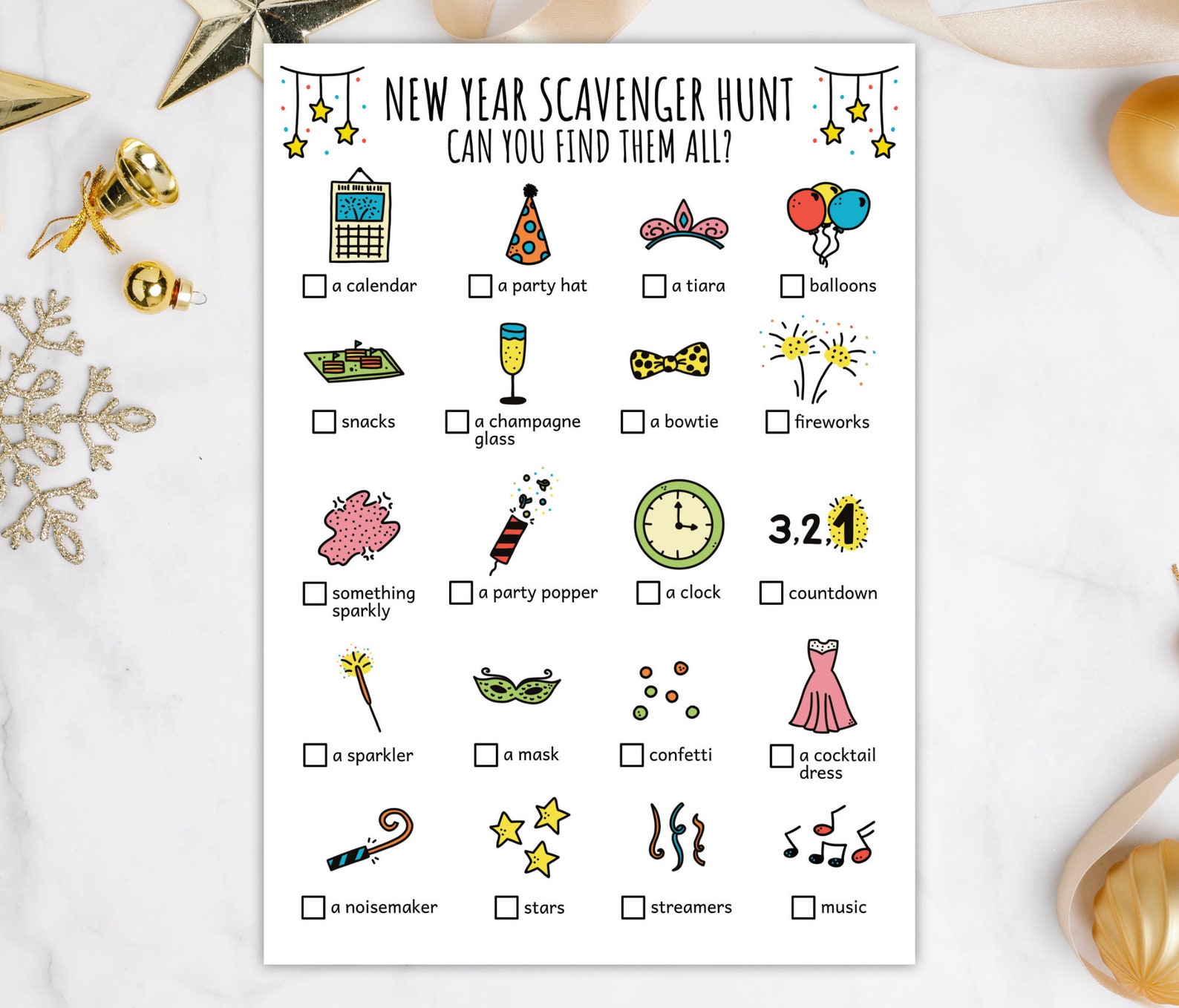New Year Scavenger Hunt for Kids, Festive Treasure Hunt, New Years Eve ...