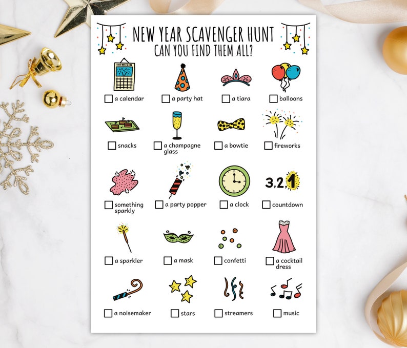 New Year Scavenger Hunt for Kids, Festive Treasure Hunt, New Years Eve ...