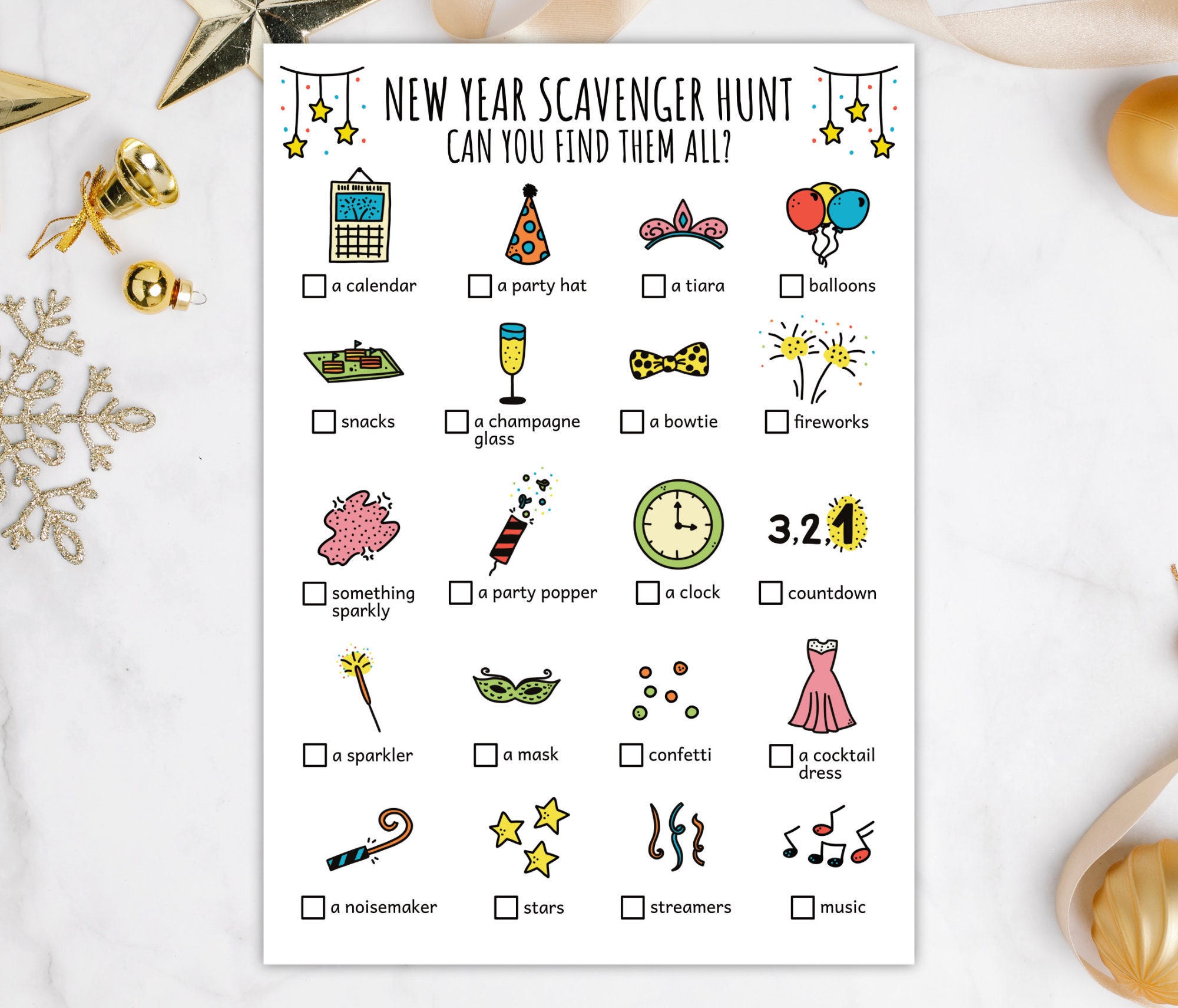 New Year Scavenger Hunt for Kids, Festive Treasure Hunt, New Years Eve ...