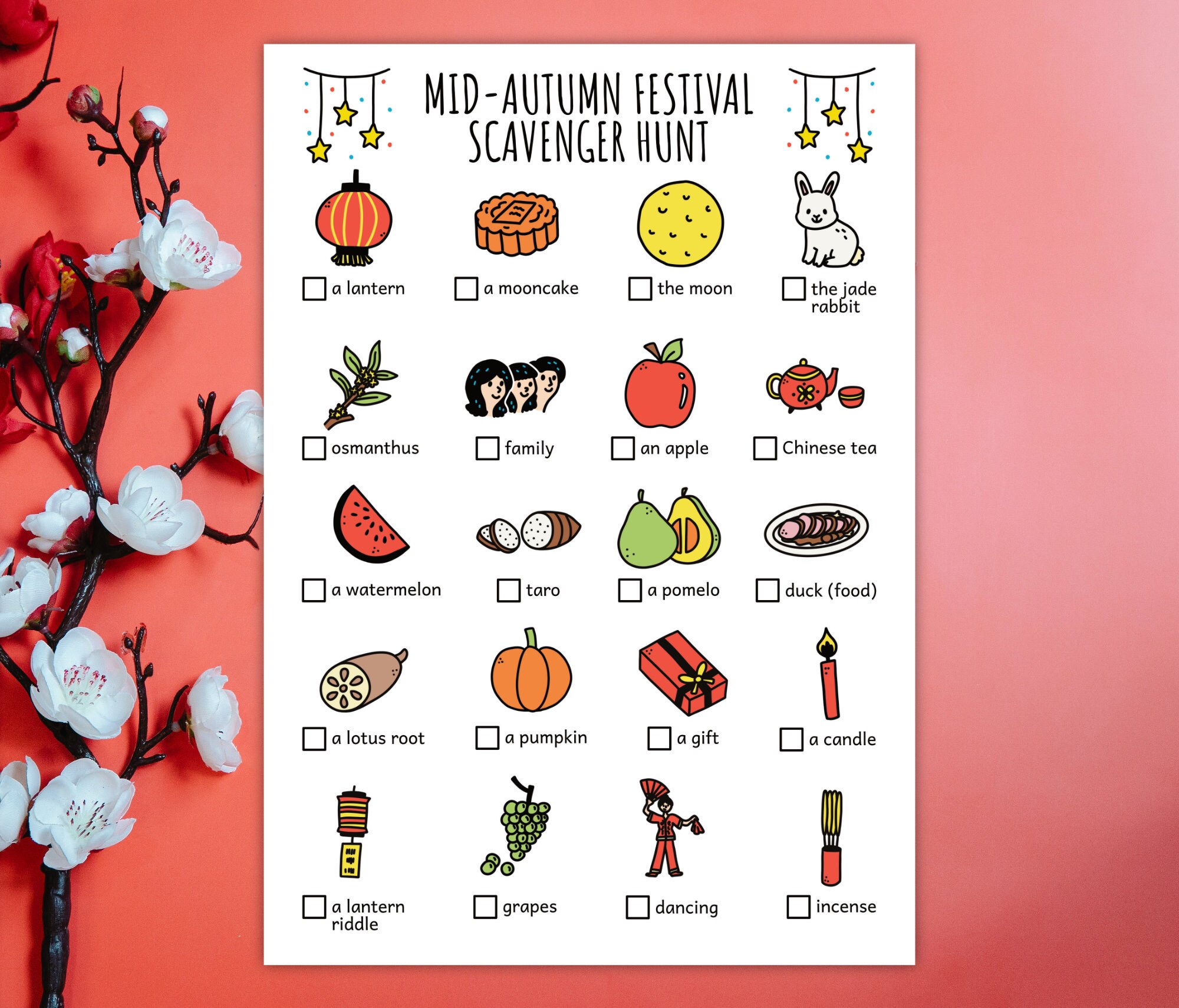 Mid-autumn Festival Scavenger Hunt for Kids, Moon Festival Treasure ...