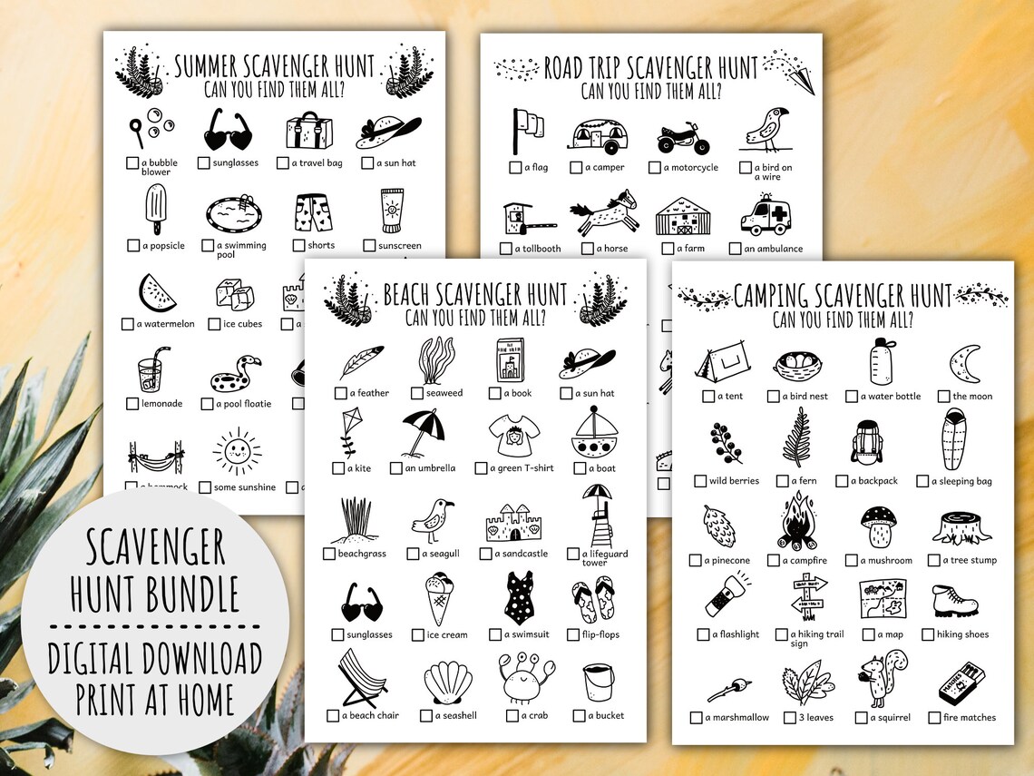 Summer Scavenger Hunt Bundle for Kids, Set of 4 Summer Treasure Hunt ...