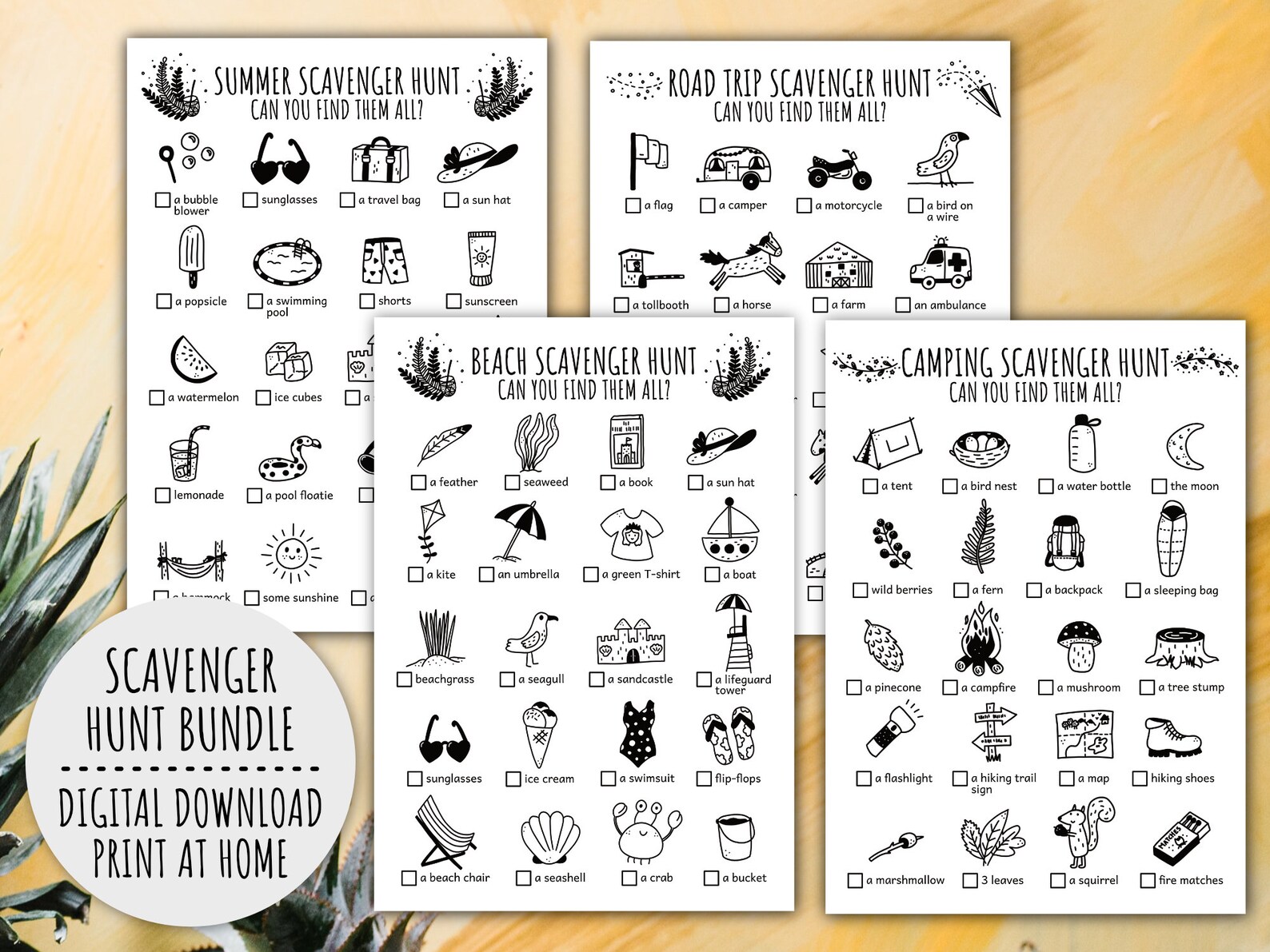 Summer Scavenger Hunt Bundle for Kids, Set of 4 Summer Treasure Hunt ...