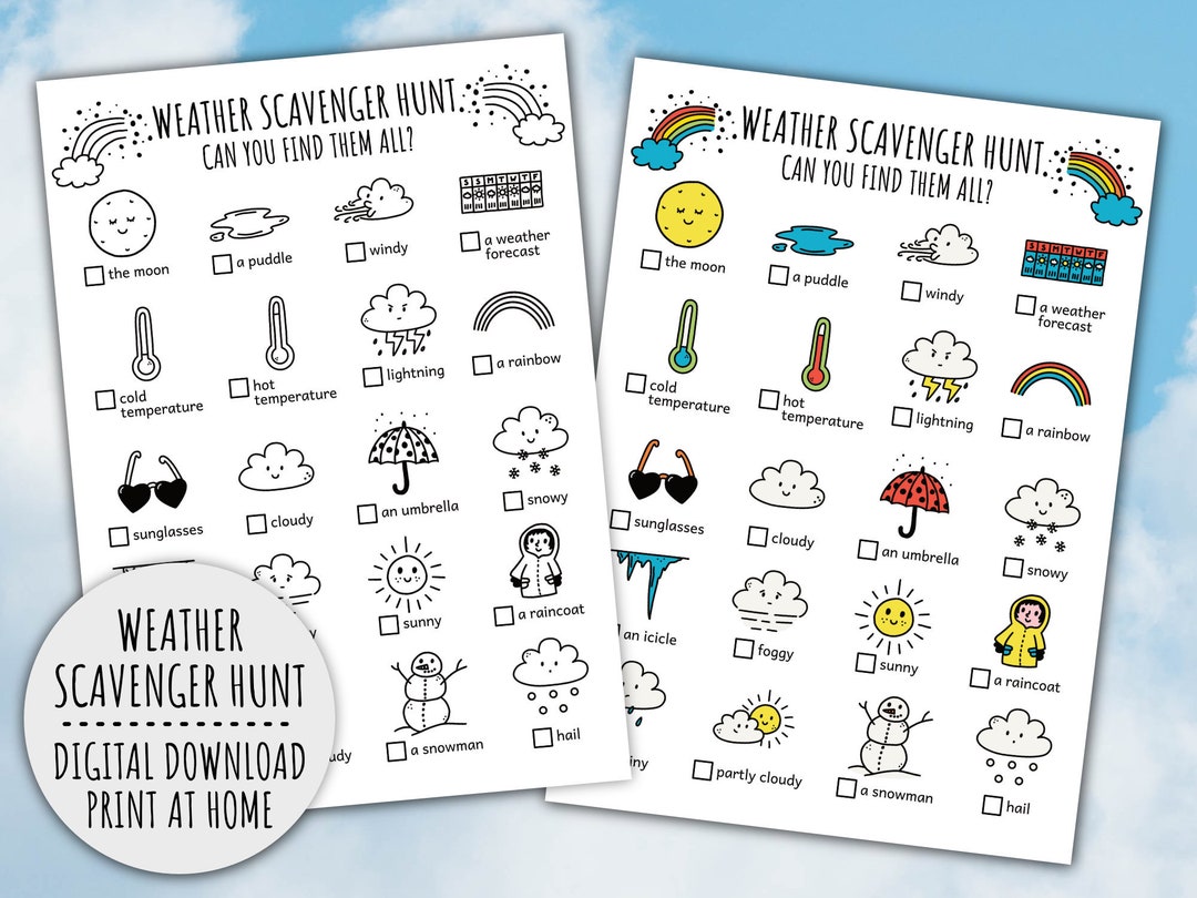 Weather Scavenger Hunt for Kids, Climate Treasure Hunt, Meteorology ...