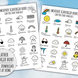 Weather Scavenger Hunt for Kids, Climate Treasure Hunt, Meteorology ...