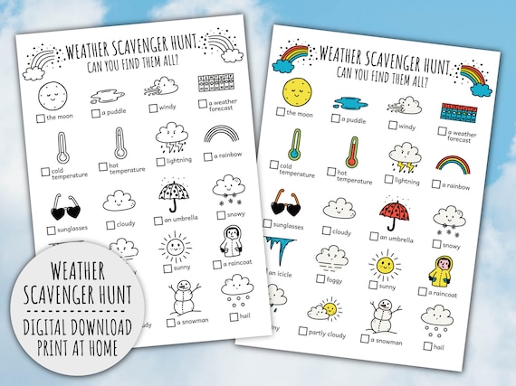 Weather Scavenger Hunt for Kids Climate Treasure Hunt | Etsy