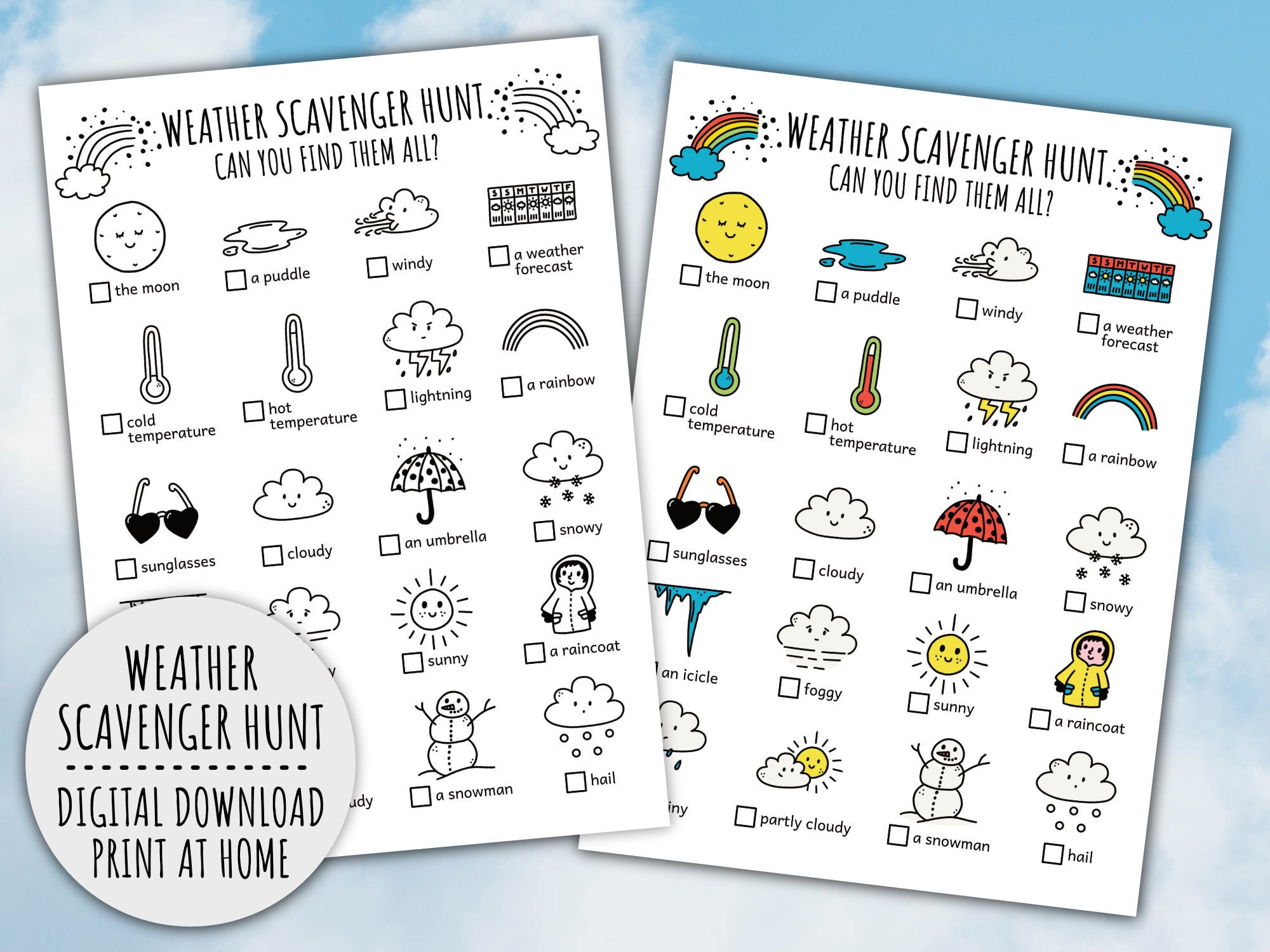 Weather Scavenger Hunt for Kids, Climate Treasure Hunt, Meteorology ...