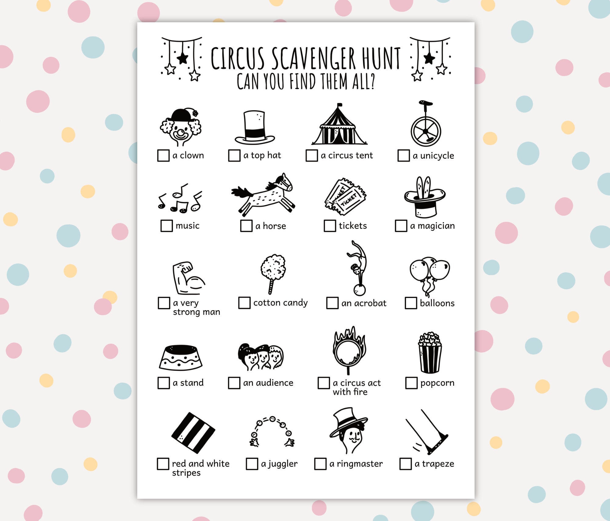 Circus Scavenger Hunt for Kids, Circus Treasure Hunt, Circus Birthday ...