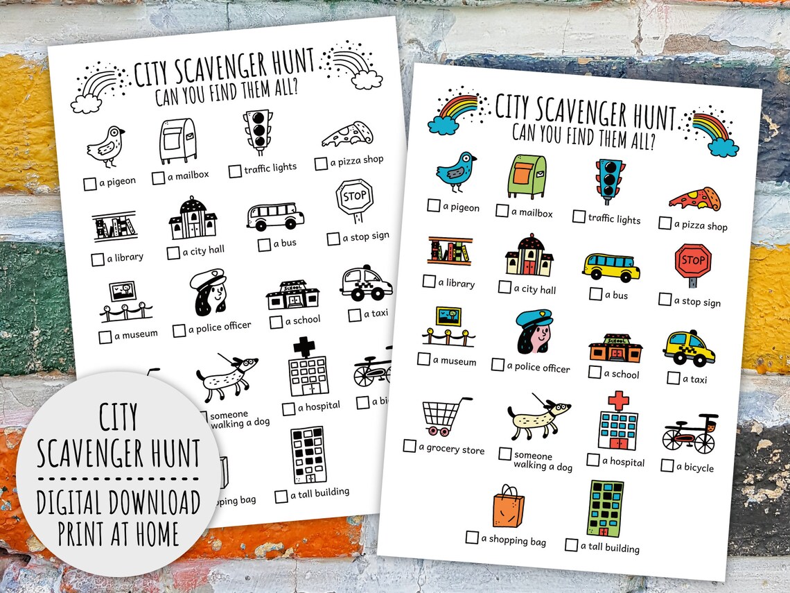 City Scavenger Hunt for Kids, Outdoors Kids Activity and City Treasure ...