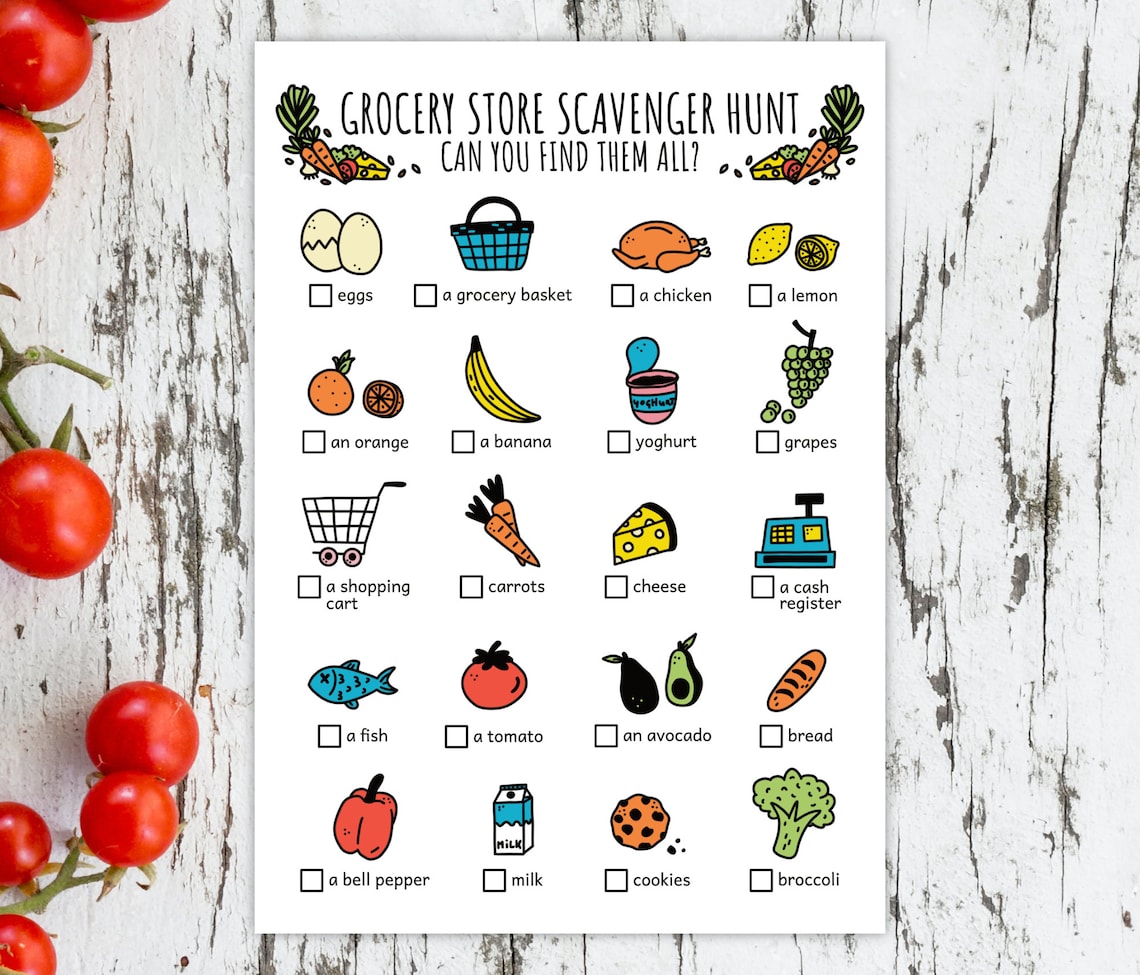 Grocery Store Scavenger Hunt for Kids, Grocery Store Treasure Hunt and ...