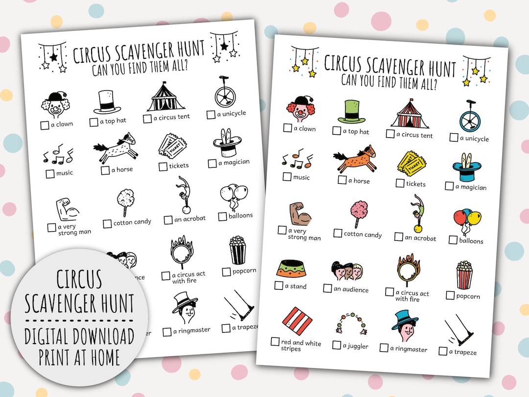 Circus Scavenger Hunt for Kids, Circus Treasure Hunt, Circus Birthday ...