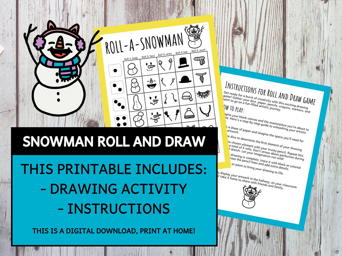 Roll-a-snowman Roll and Draw a Snowman Game Winter Dice Drawing ...