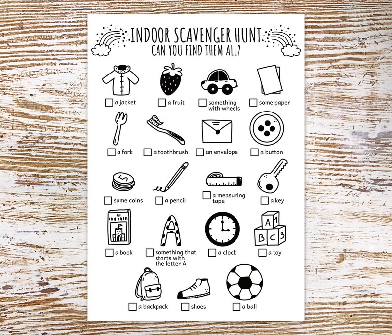 Indoor Scavenger Hunt for Kids, Indoor Kids Activity for Rainy Days ...