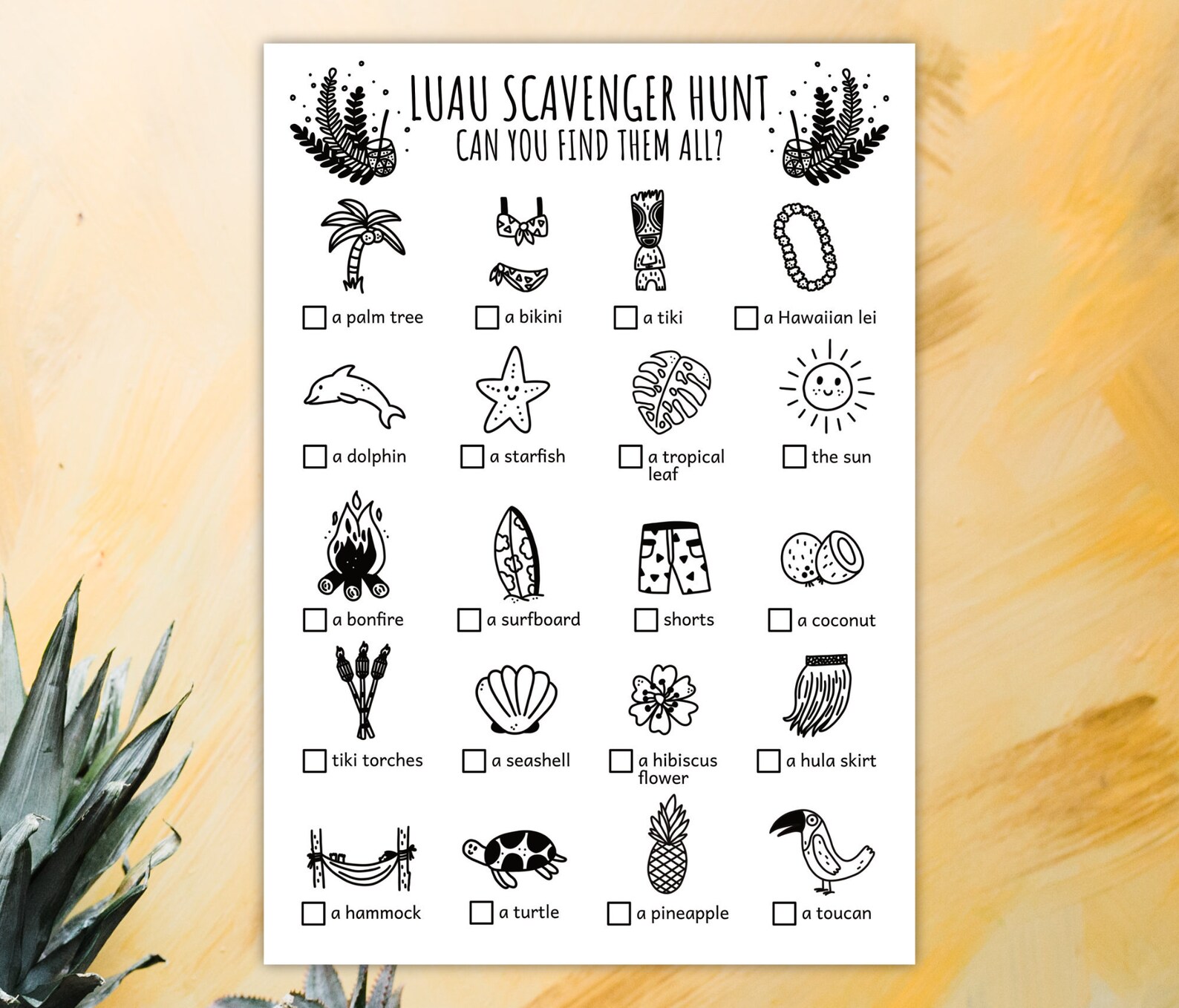 Luau Scavenger Hunt for Kids, Hawaiian Treasure Hunt and Tropical Aloha ...