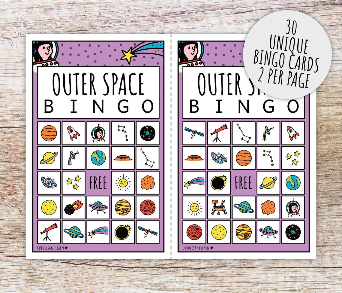 Outer Space Bingo Game for Kids, Kids Galaxy Party Game, Classroom Game ...