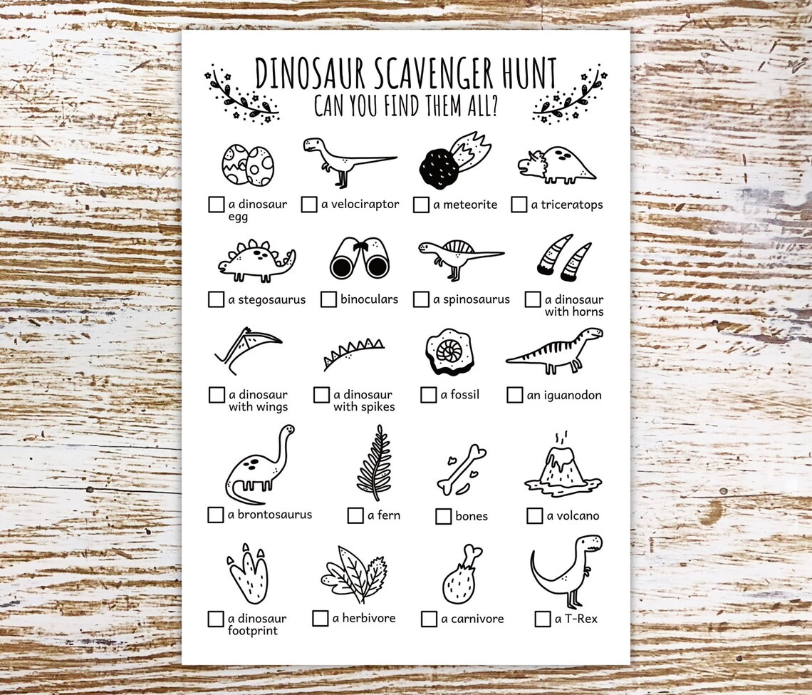 Dinosaur Scavenger Hunt for Kids, Dino Treasure Hunt and Dinosaur ...