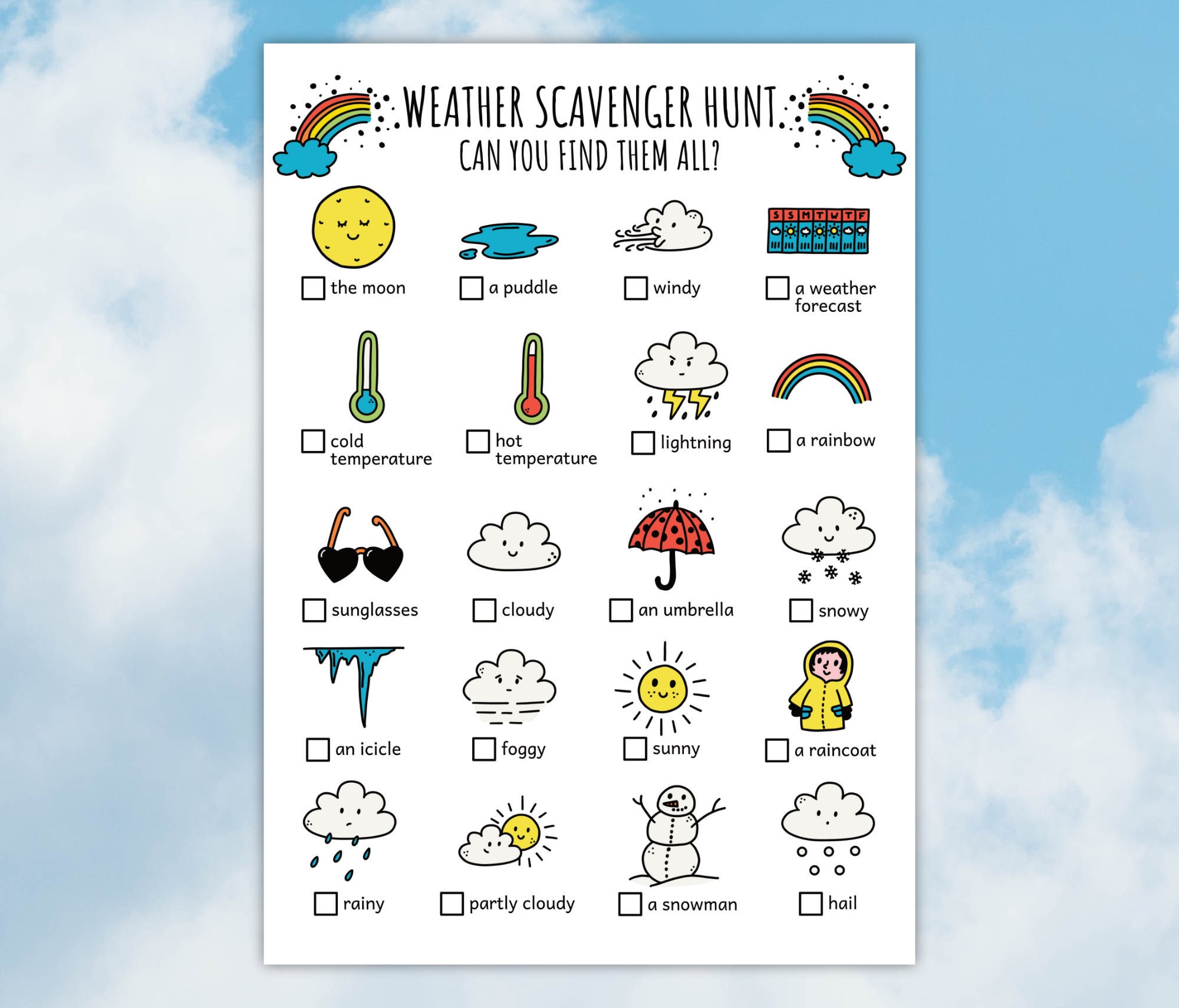 Weather Scavenger Hunt for Kids, Climate Treasure Hunt, Meteorology ...