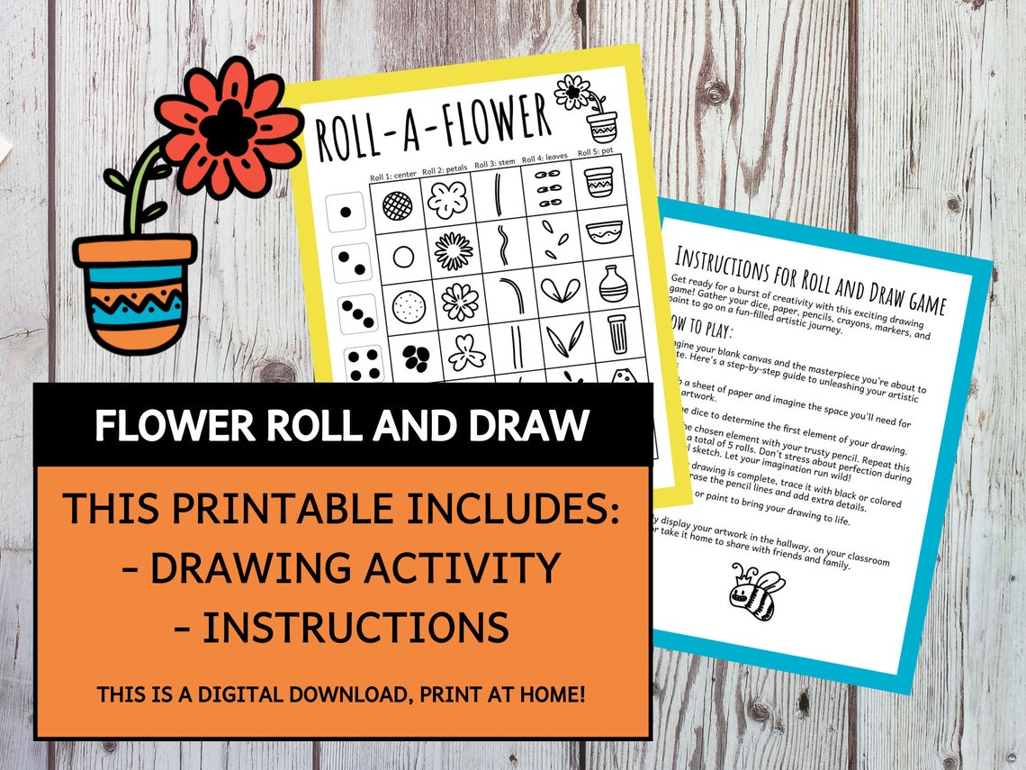 Roll-a-flower Roll and Draw a Flower Game Spring Dice Drawing Activity ...