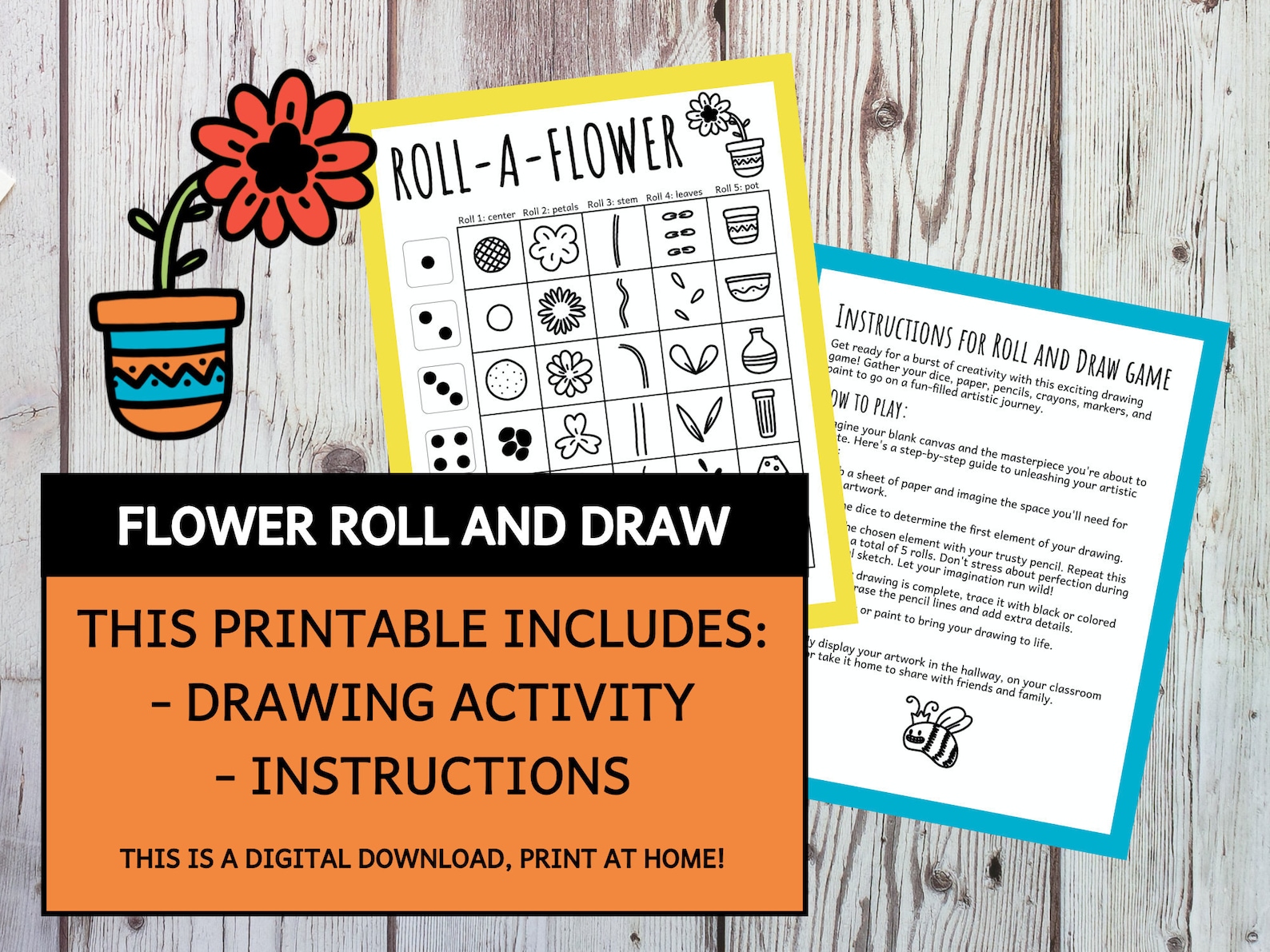 Roll-a-flower Roll and Draw a Flower Game Spring Dice Drawing Activity for Kids (printable PDF ...