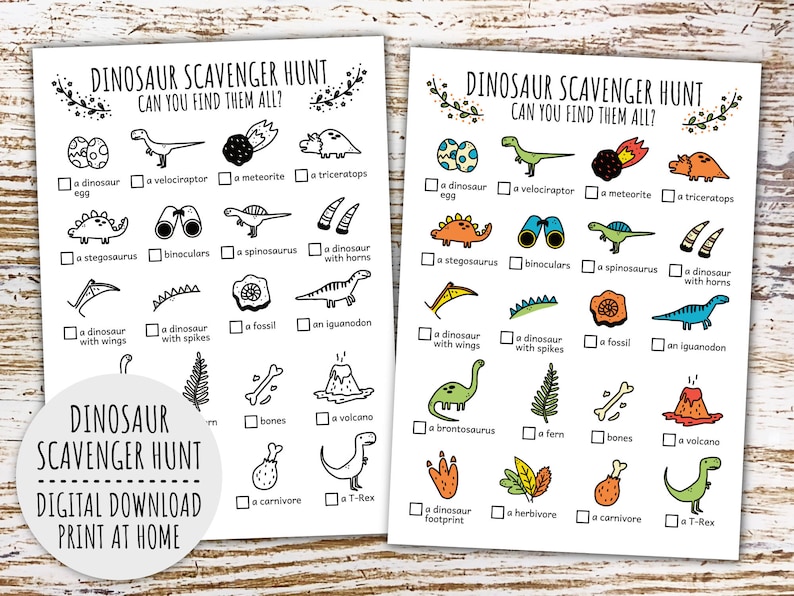 Dinosaur Scavenger Hunt for Kids, Dino Treasure Hunt and Dinosaur ...