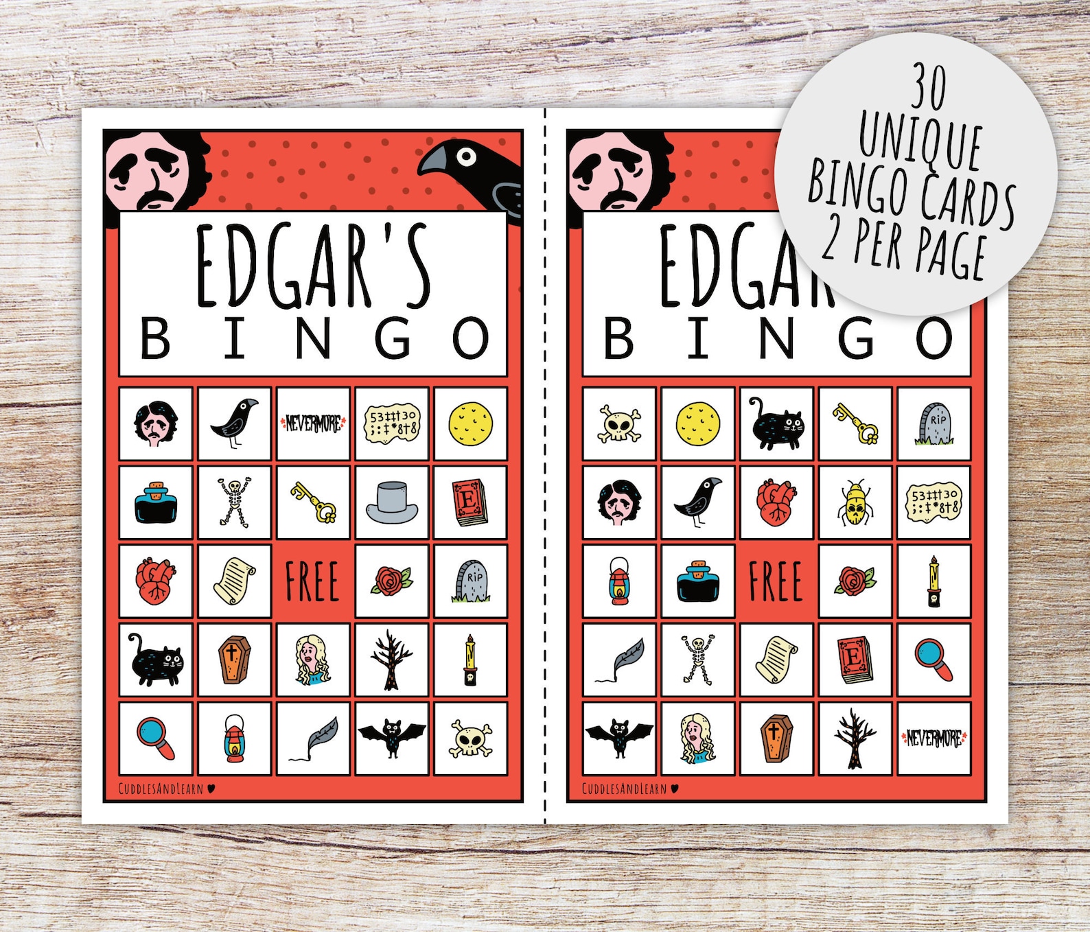 Edgar's Bingo Game for Kids, Kids Edgar Allan Poe Party Game, Classroom ...