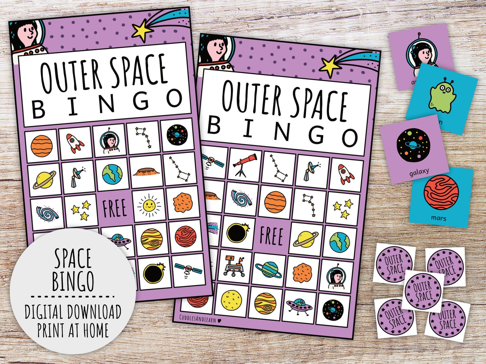 Outer Space Bingo Game for Kids, Kids Galaxy Party Game, Classroom Game ...