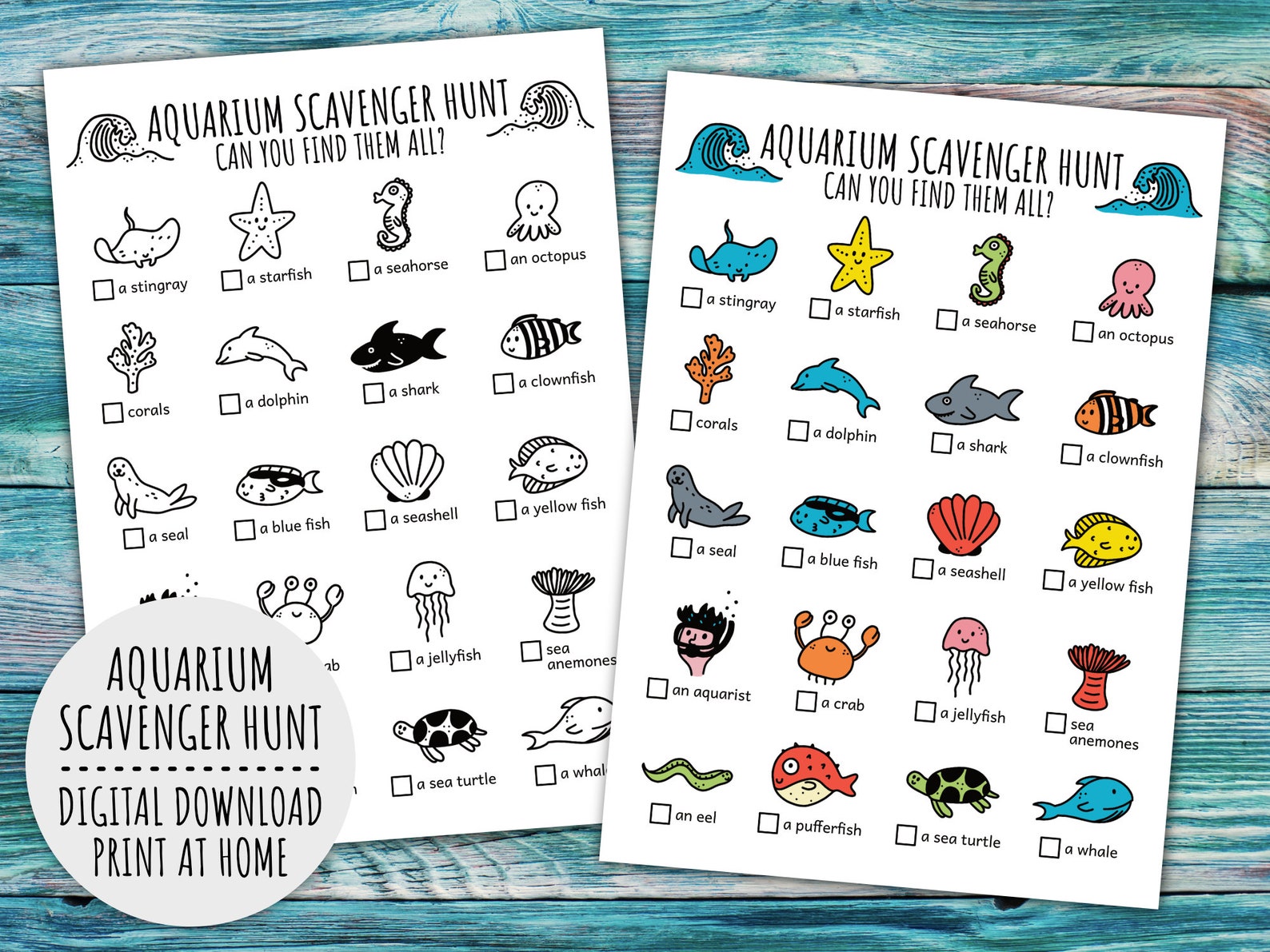 Aquarium Scavenger Hunt for Kids, Under the Sea Treasure Hunt and Ocean ...