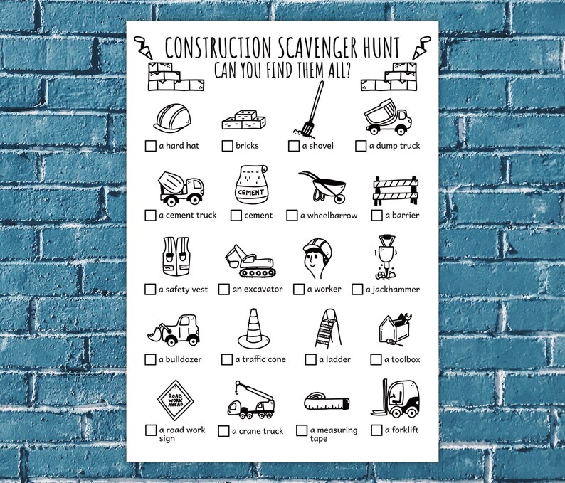 Construction Scavenger Hunt for Kids, Builder Construction Truck ...