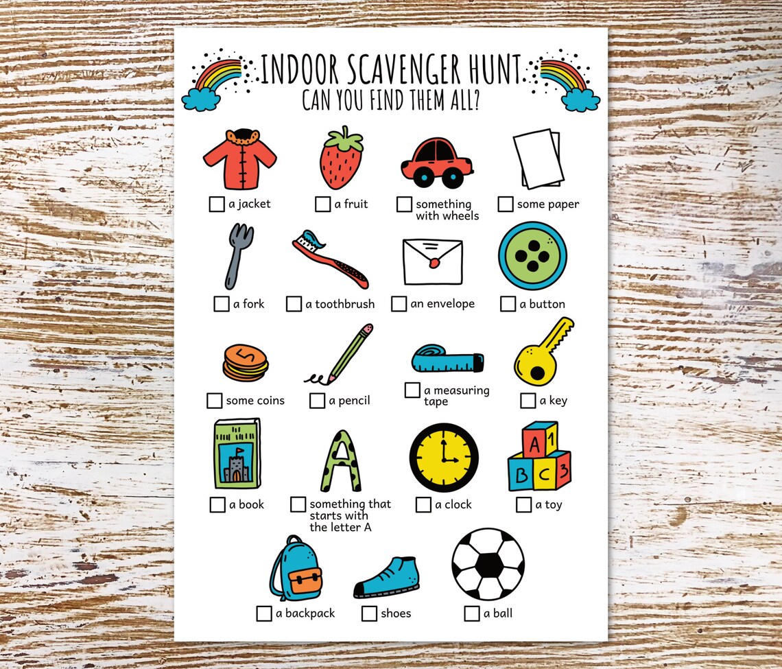 Indoor Scavenger Hunt for Kids, Indoor Kids Activity for Rainy Days ...