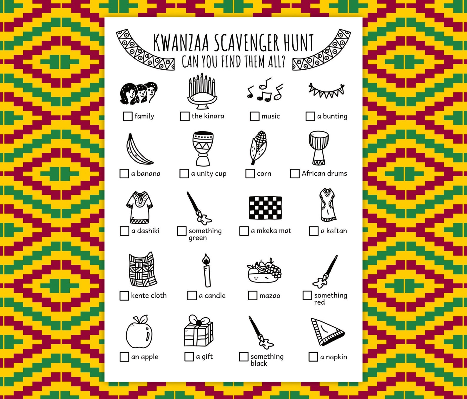 Kwanzaa Scavenger Hunt for Kids, African Festival Treasure Hunt, Party ...