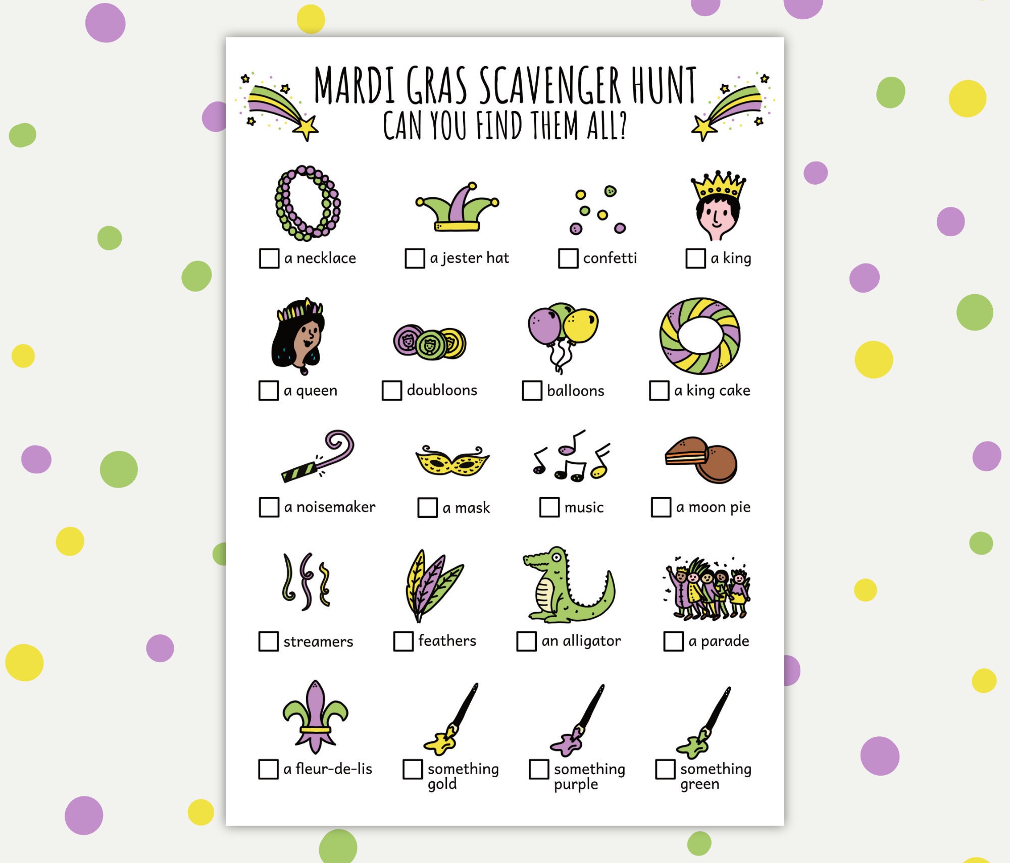 Mardi Gras Scavenger Hunt for Kids, Fat Tuesday Treasure Hunt, Shrove ...