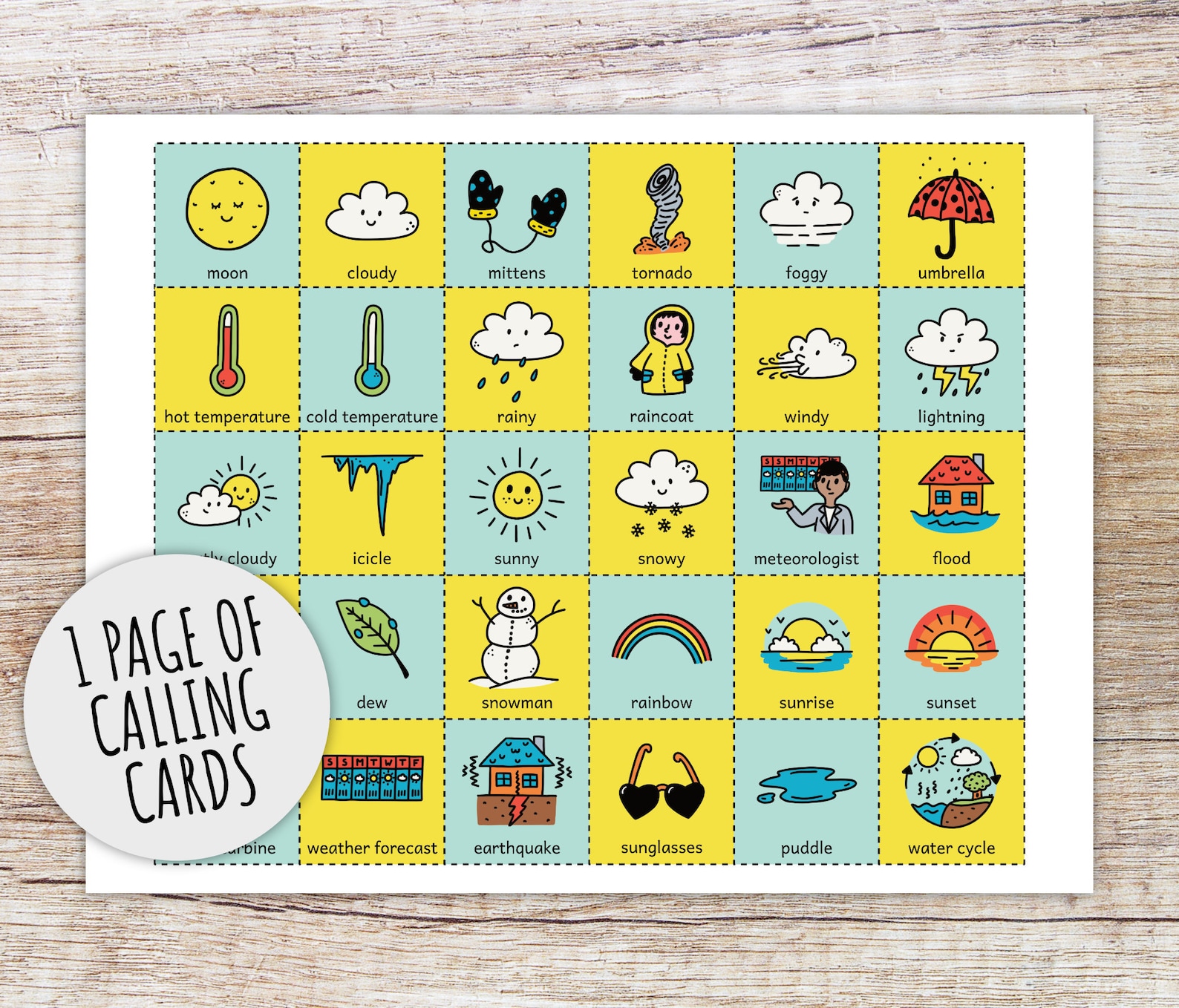 Weather Bingo Game for Kids, Kids Meteorology Party Game, Classroom ...