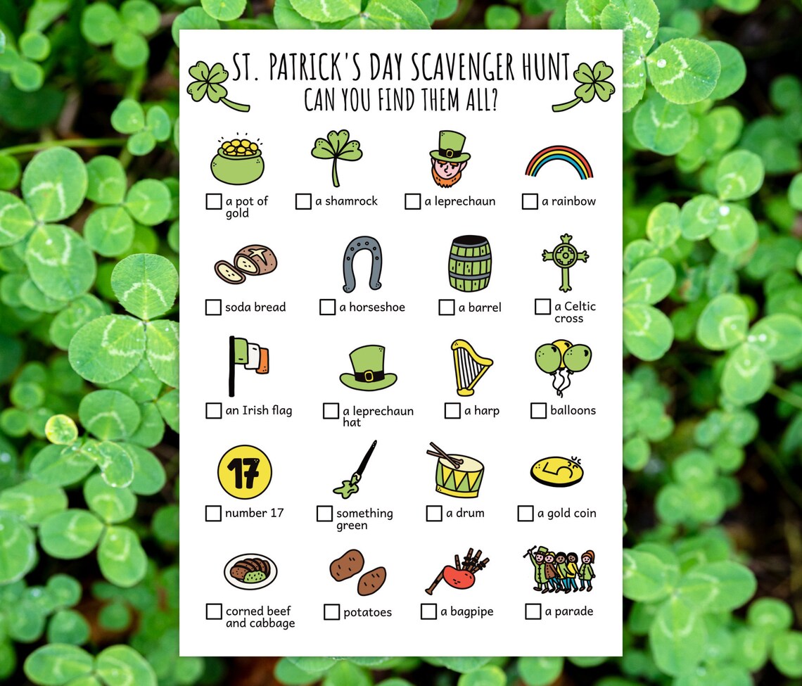 St. Patrick's Day Scavenger Hunt for Kids, St Patty's Treasure Hunt, St ...