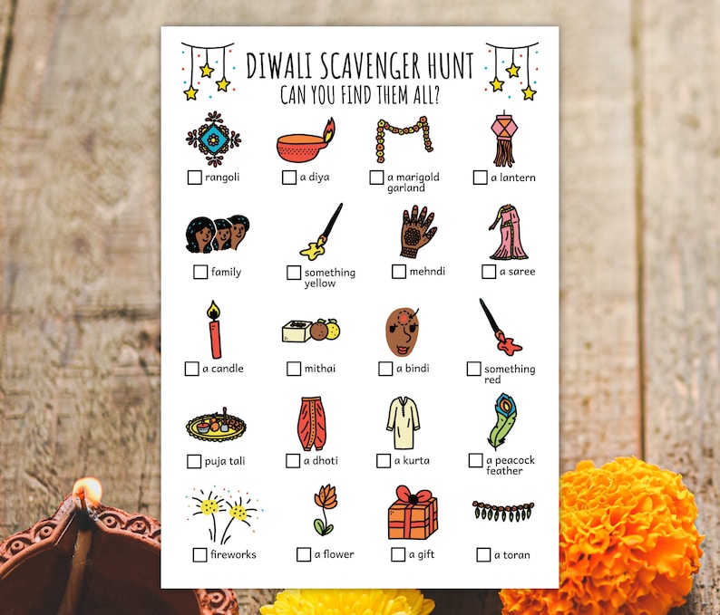 Diwali Scavenger Hunt for Kids, Deepavali Treasure Hunt, Party Activity ...