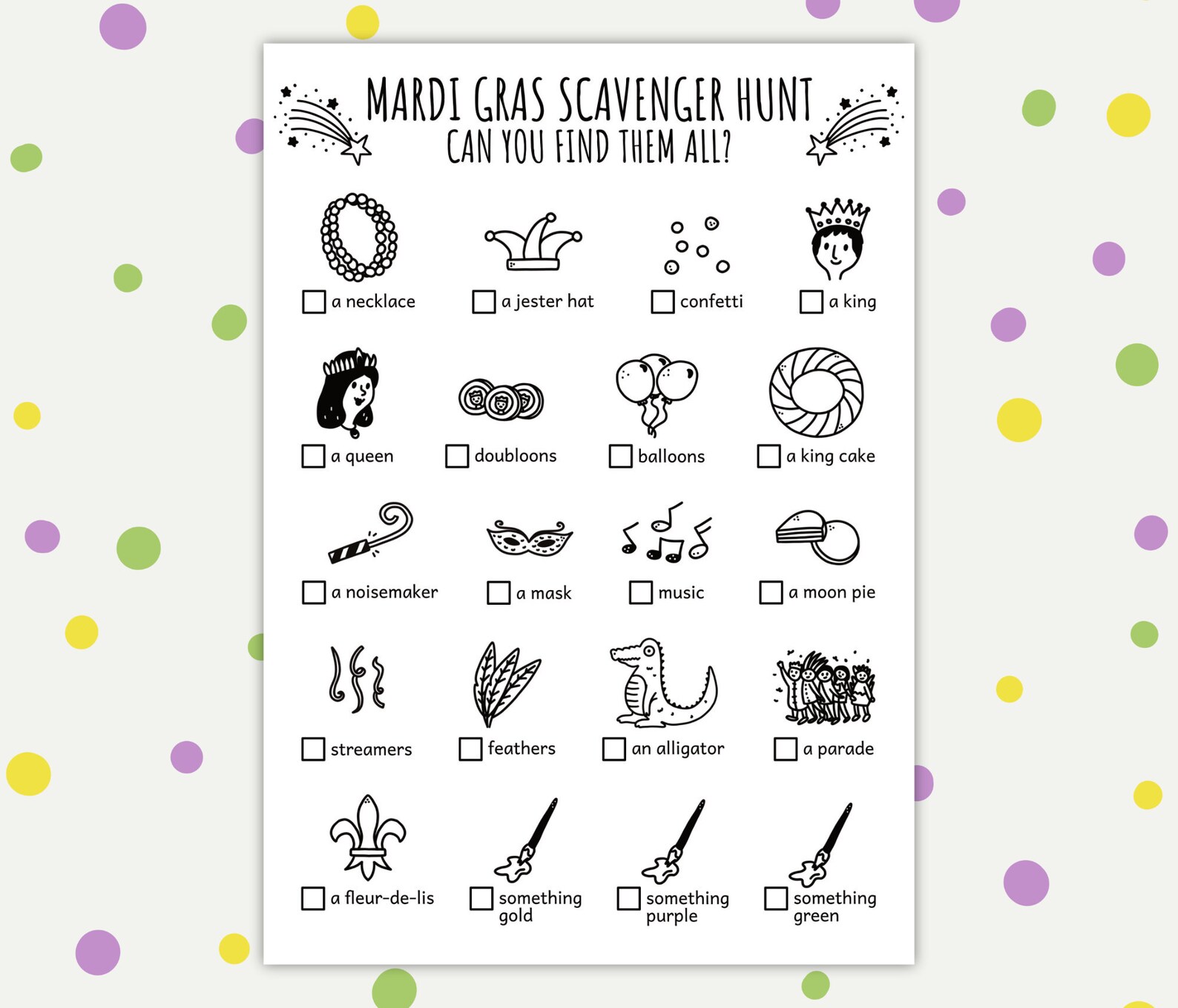 Mardi Gras Scavenger Hunt for Kids, Fat Tuesday Treasure Hunt, Shrove ...