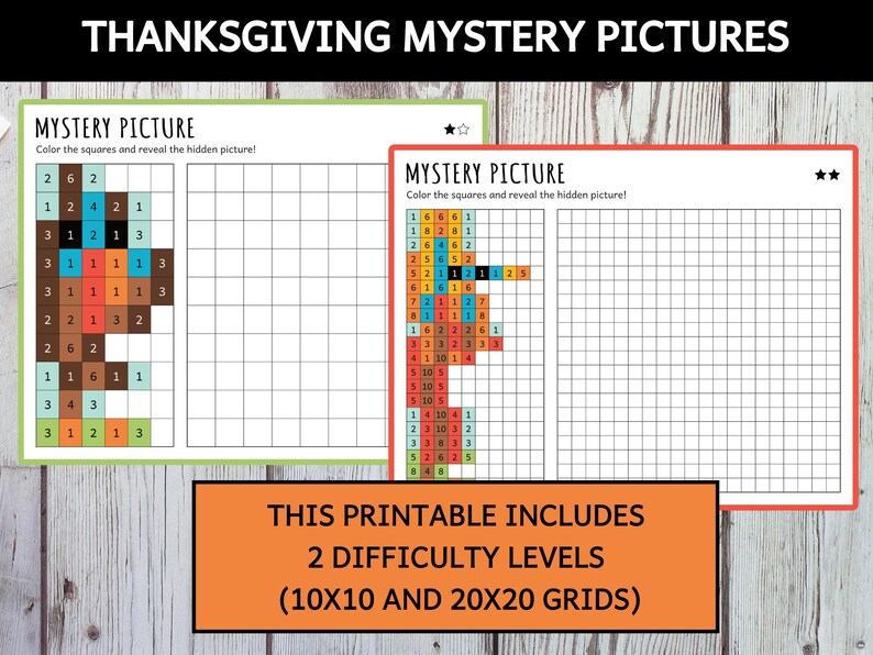 Thanksgiving Mystery Picture Worksheets Pixel Art Color by Code - Etsy