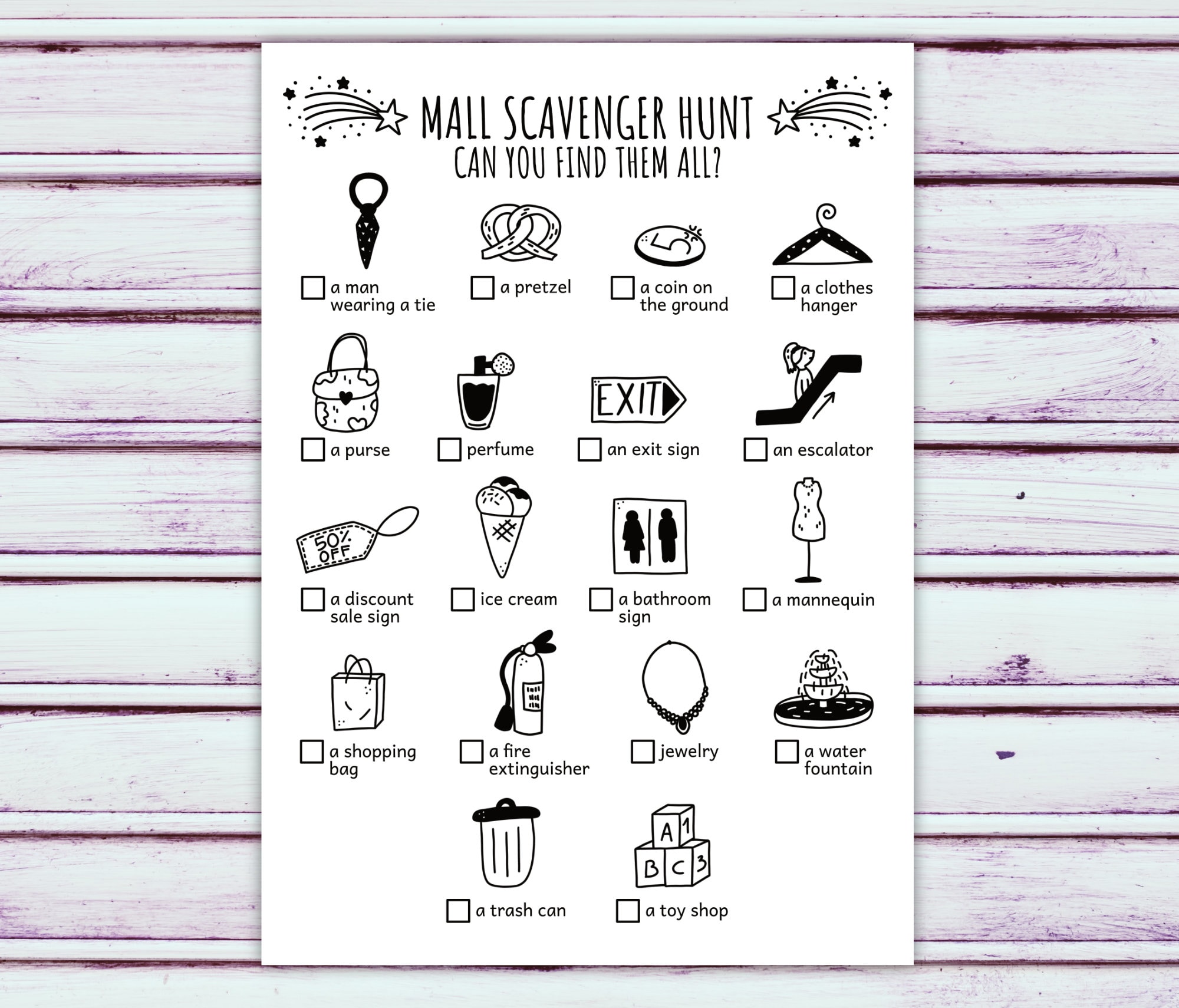 Mall Scavenger Hunt for Kids, Shopping Mall Treasure Hunt, Mall Party ...