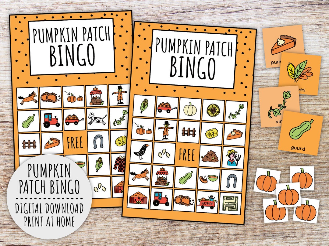 Pumpkin Patch Bingo Game for Kids, Kids Fall Party Game, Preschool ...