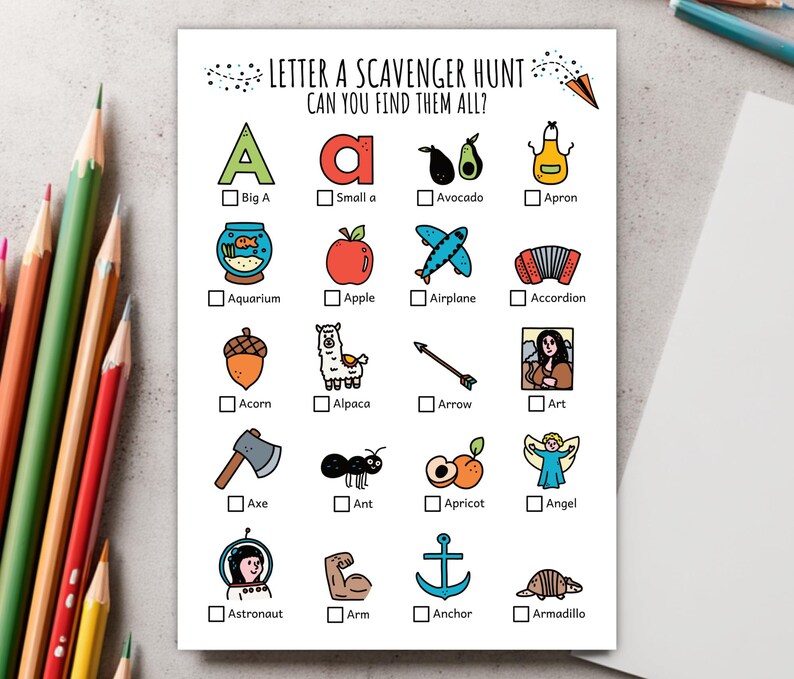 Letter A Scavenger Hunt for Kids | Alphabet Activity, Preschool ...
