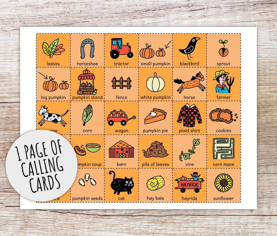 Pumpkin Patch Bingo Game for Kids, Kids Fall Party Game, Preschool ...