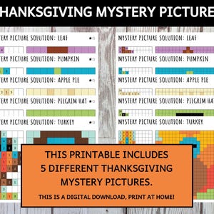 Thanksgiving Mystery Picture Worksheets Pixel Art Color by Code - Etsy