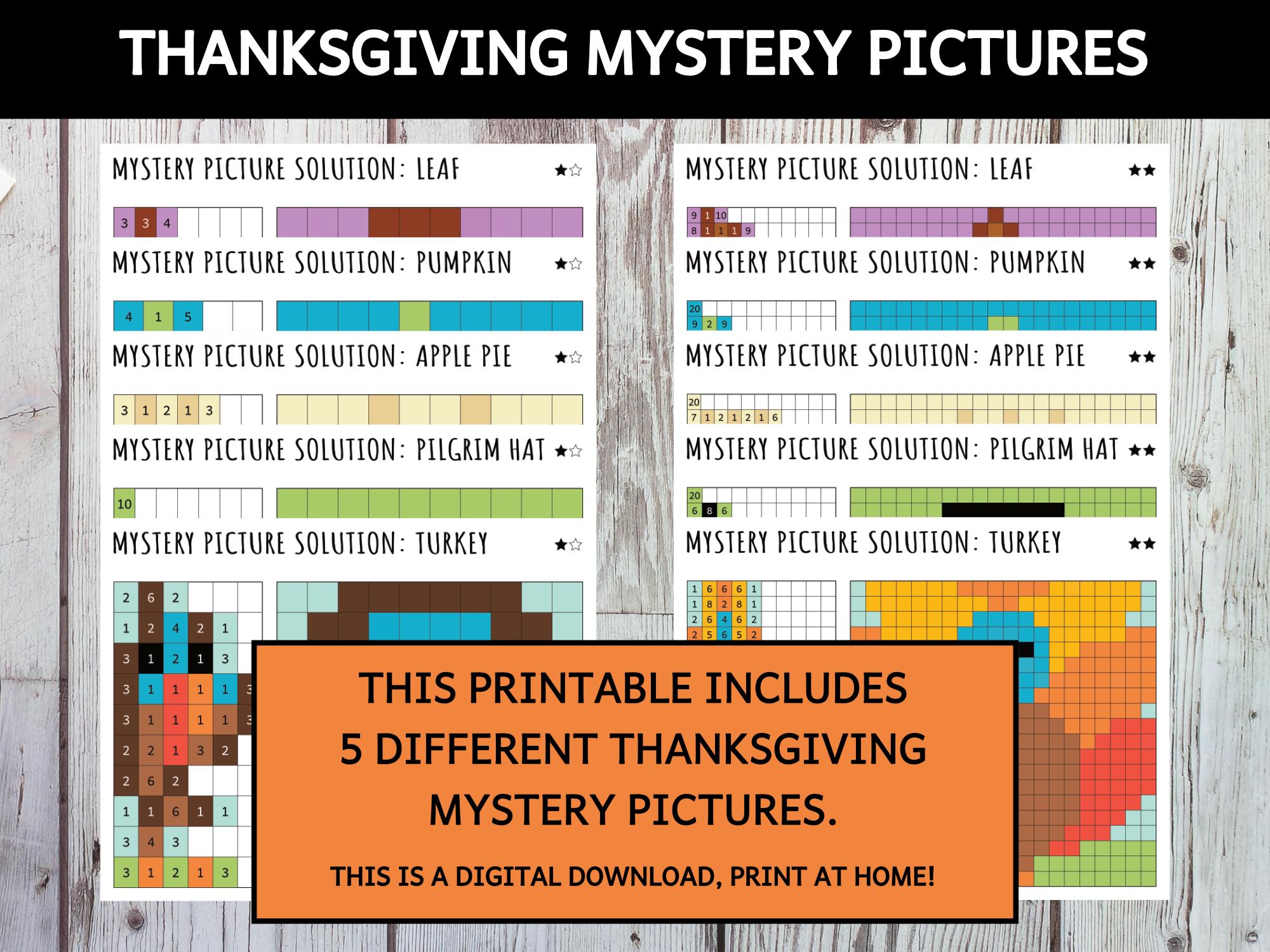 Thanksgiving Mystery Picture Worksheets Pixel Art Color by Code - Etsy