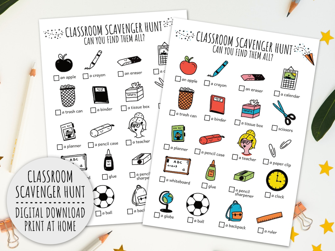 Classroom Scavenger Hunt for Kids, School Activity, Games for Class and ...