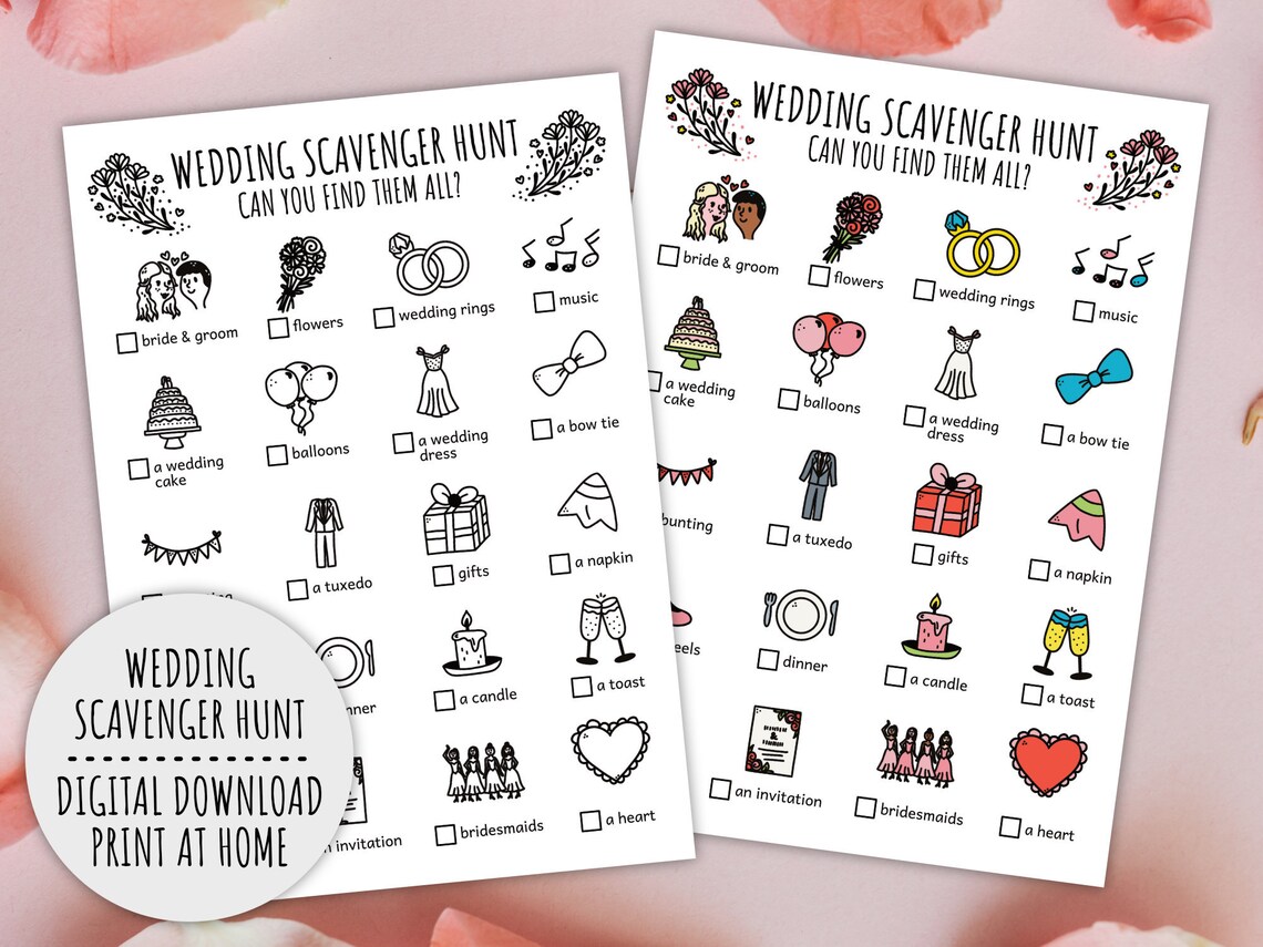 Wedding Scavenger Hunt for Kids, Bridal Romantic Treasure Hunt ...