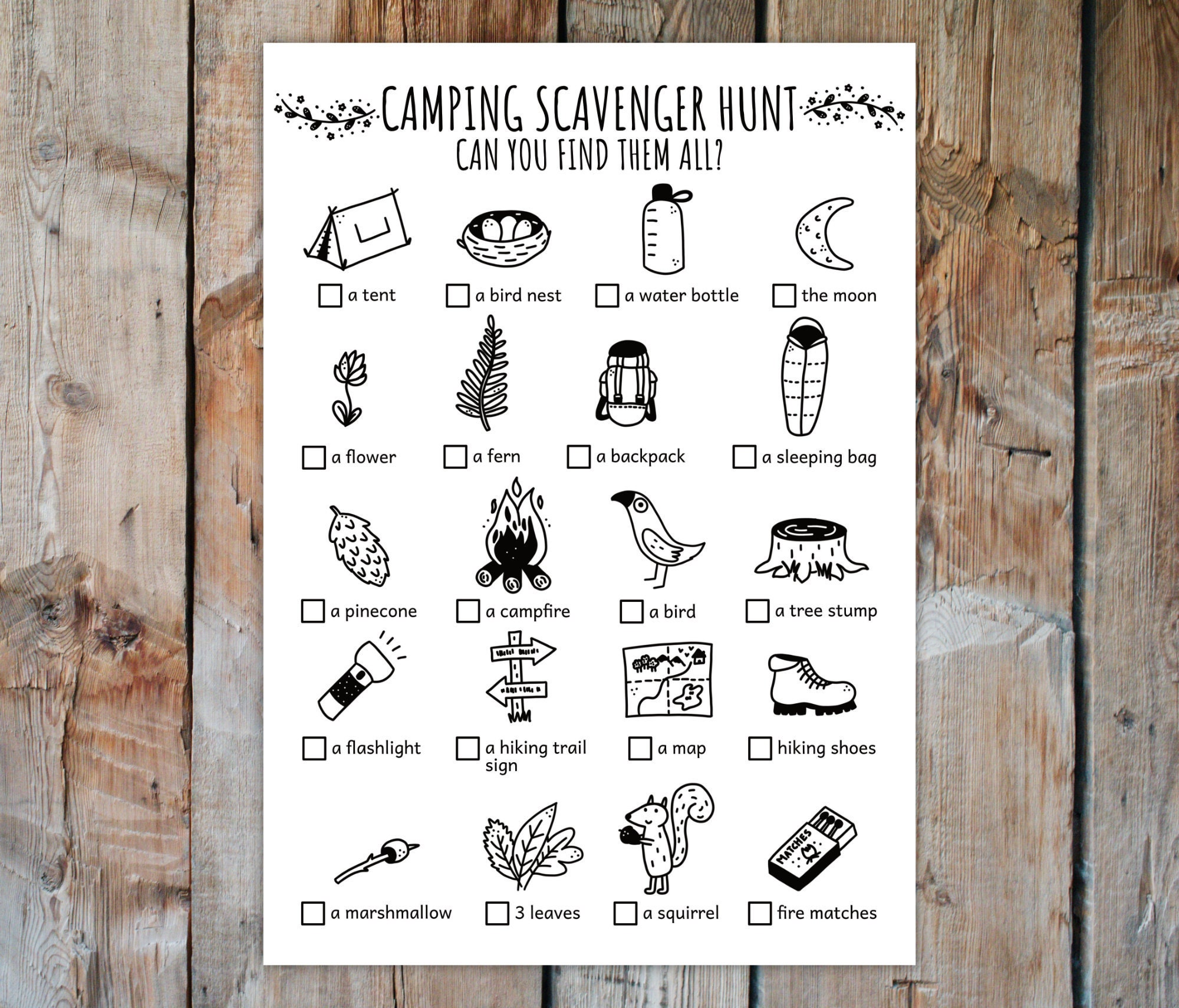 Camping Scavenger Hunt Printable for Kids, Treasure Hunt and Summer ...