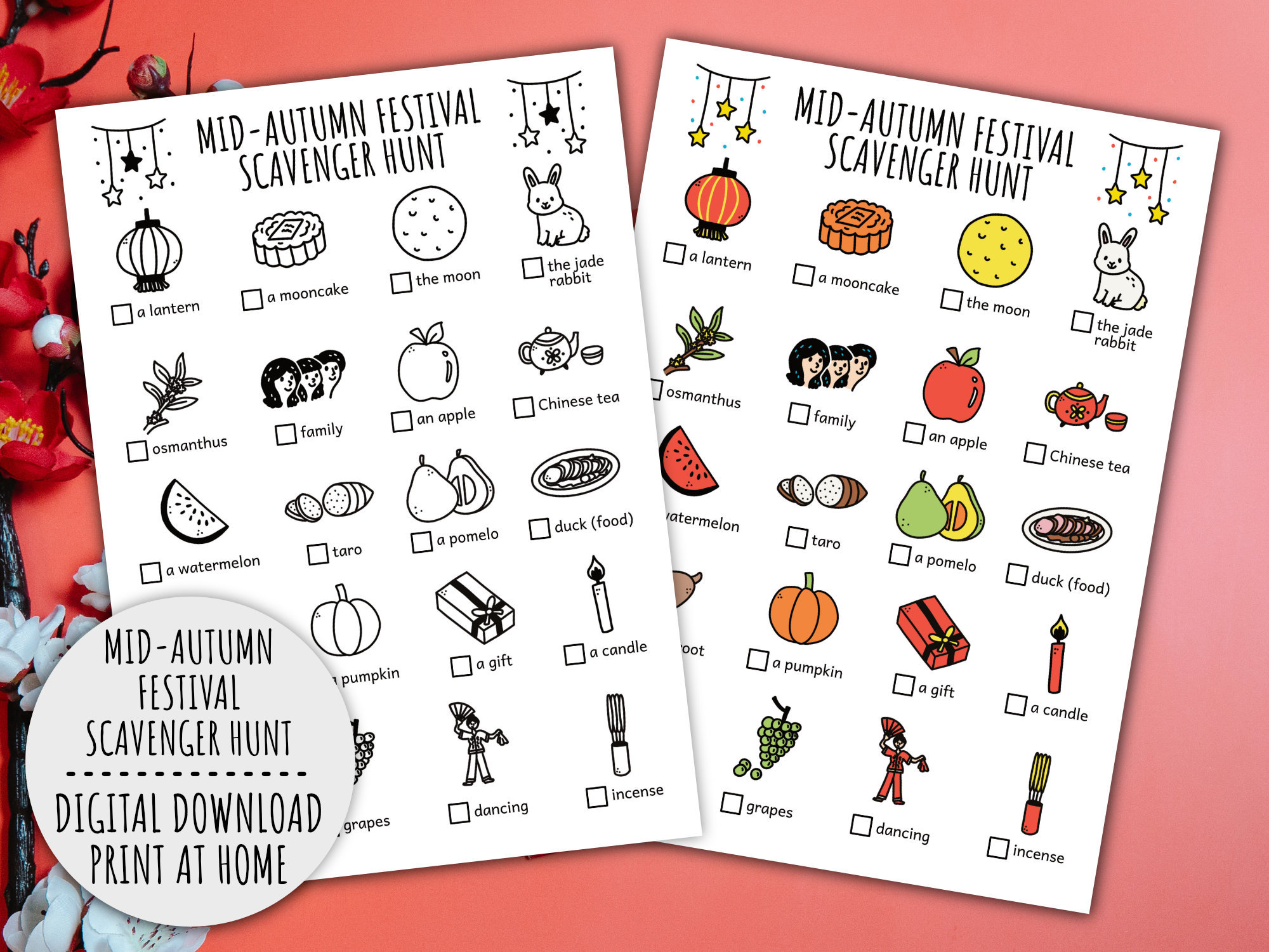 Mid-autumn Festival Scavenger Hunt for Kids, Moon Festival Treasure ...