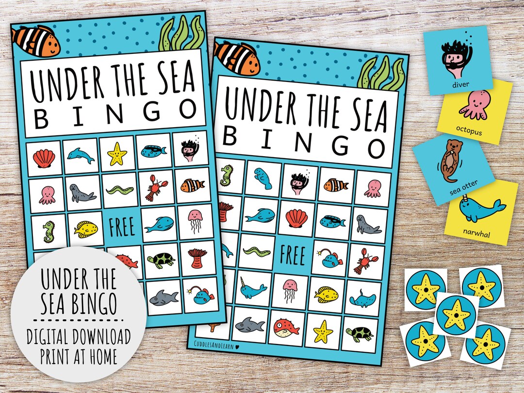 Under the Sea Bingo Game for Kids, Kids Underwater Party Game, Ocean ...